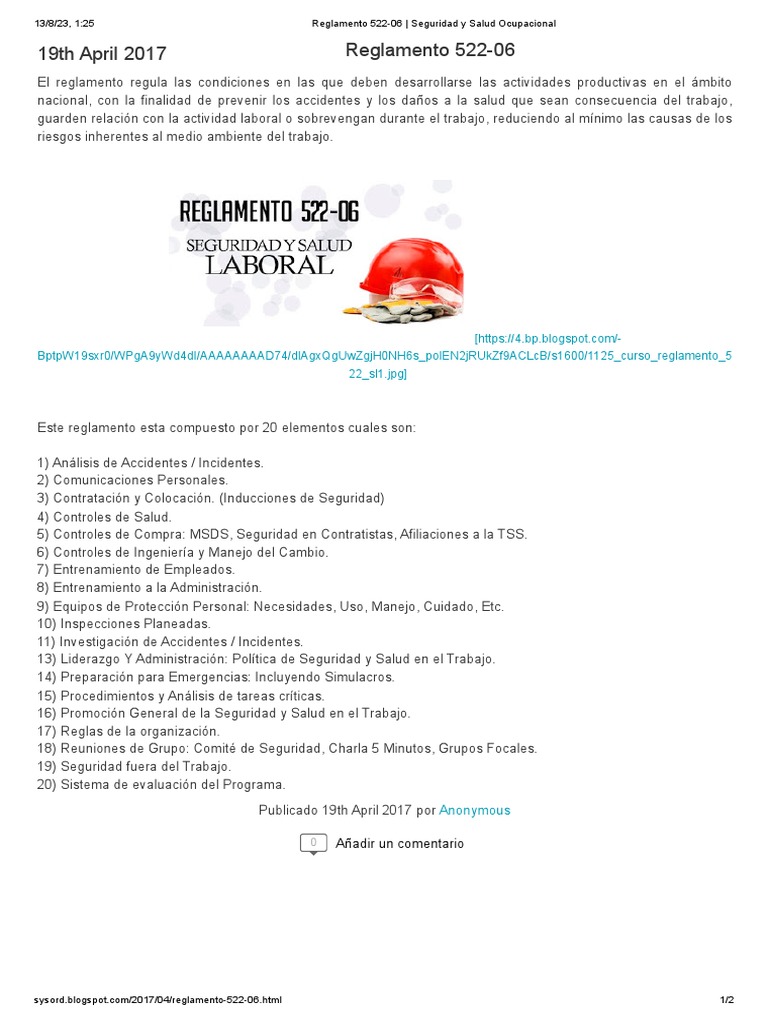 Reglamento 522-06 - Seguridad y Salud Ocupacional | PDF