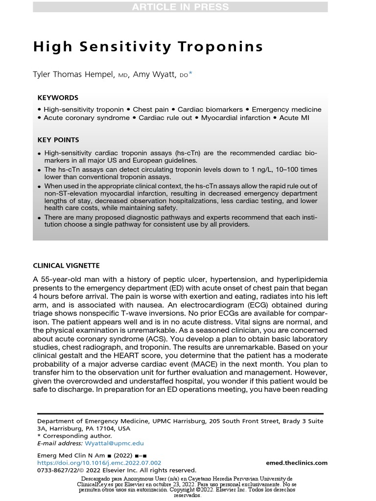 High Sensitivity Troponins | PDF