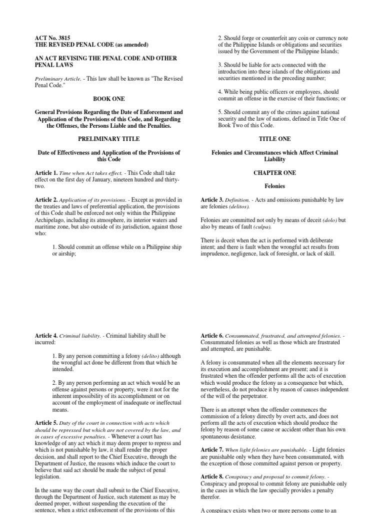 Revised Penal Code Overview | PDF | Accomplice | Felony