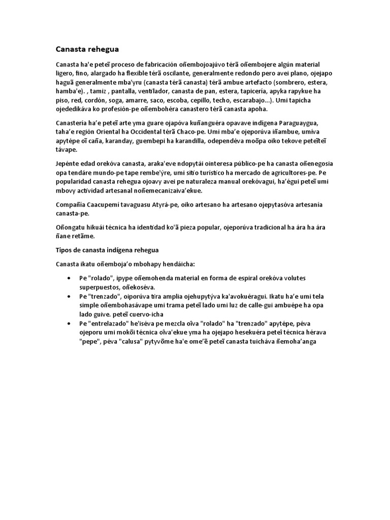 Trabajao de Guarani Canasta Rehegua | PDF