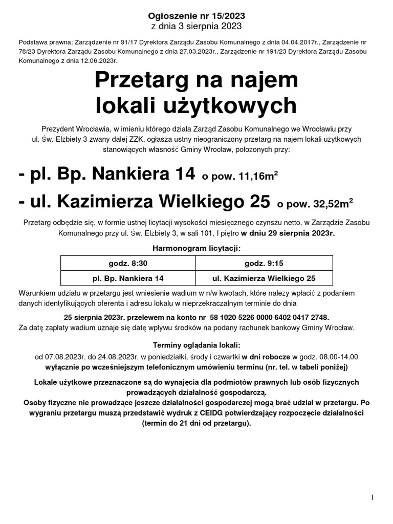 2023-15 Pl. Bp. Nankiera 14, Kaz. Wielkiego 25 | PDF