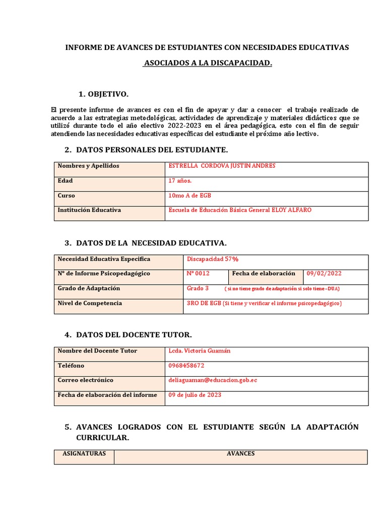 Informe de Avances Estrella | Descargar gratis PDF | Plan de estudios | Aprendizaje