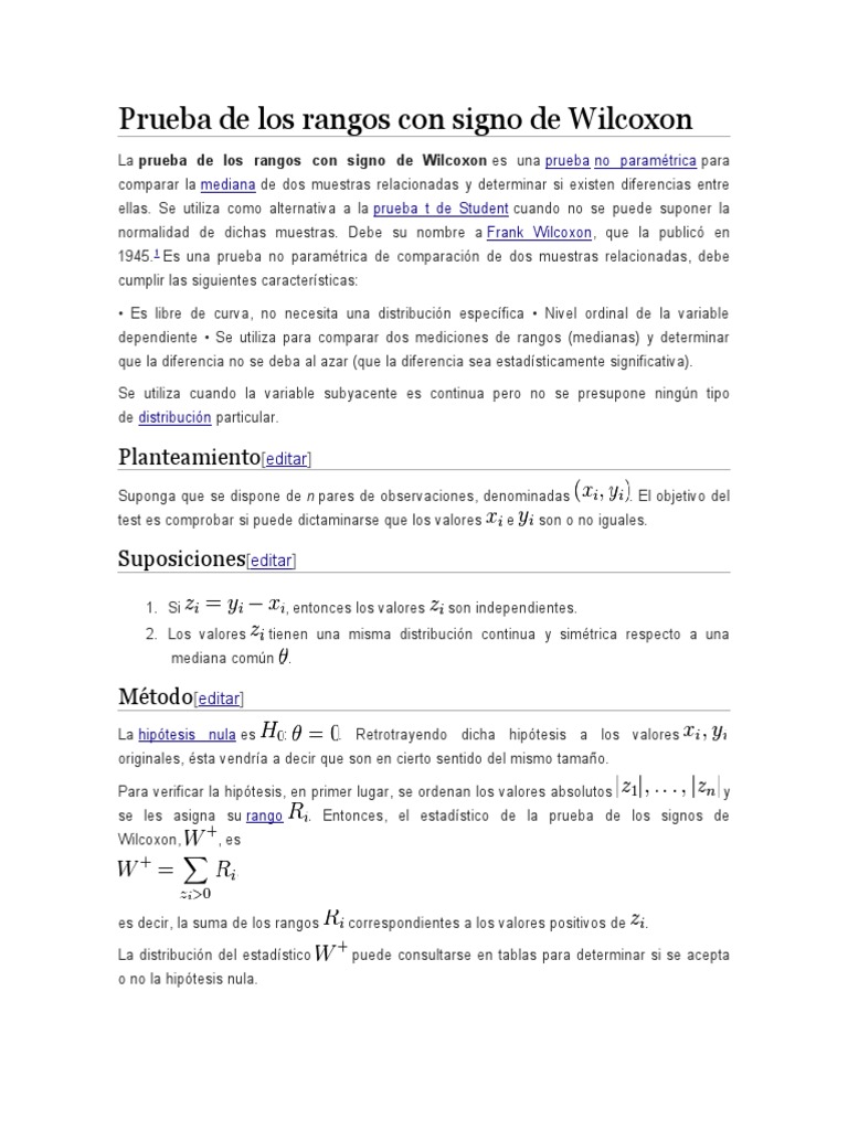 Prueba de Los Rangos Con Signo de Wilcoxon | PDF