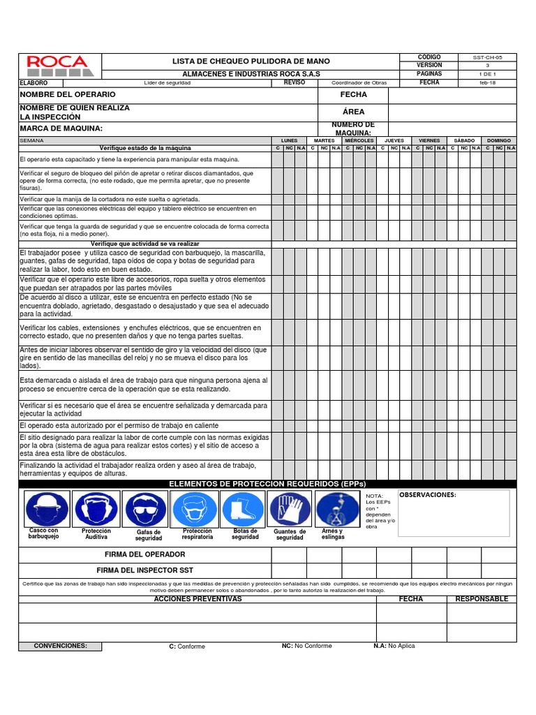 Lista de Chequeo Pulidora de Mano | PDF