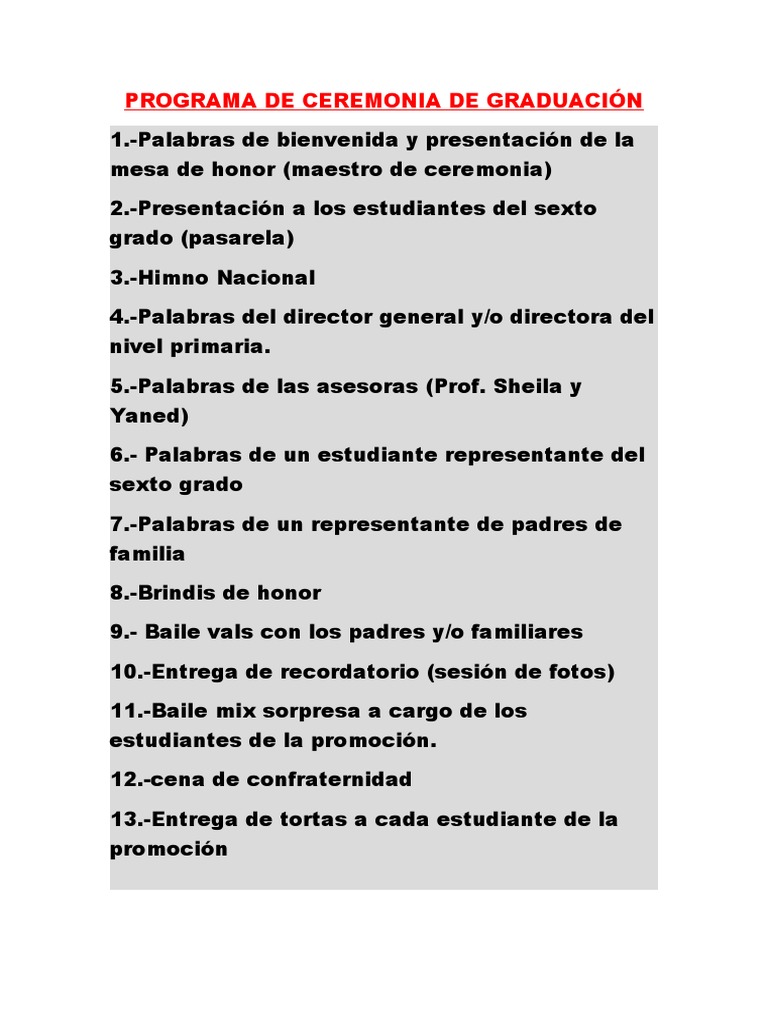 Programa de Ceremonia de Graduación | PDF