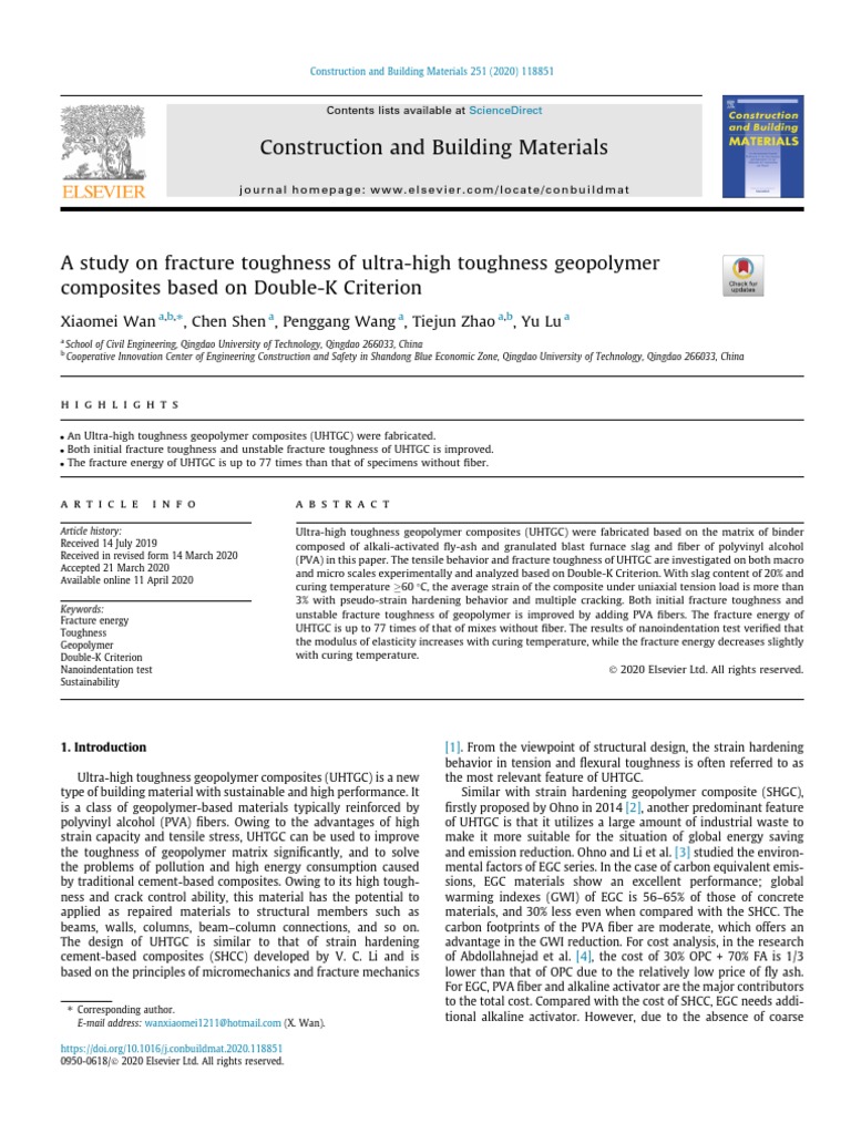 A Study On Fracture Toughness of Ultra High Toughness 2020 Construction and | PDF | Fracture ...