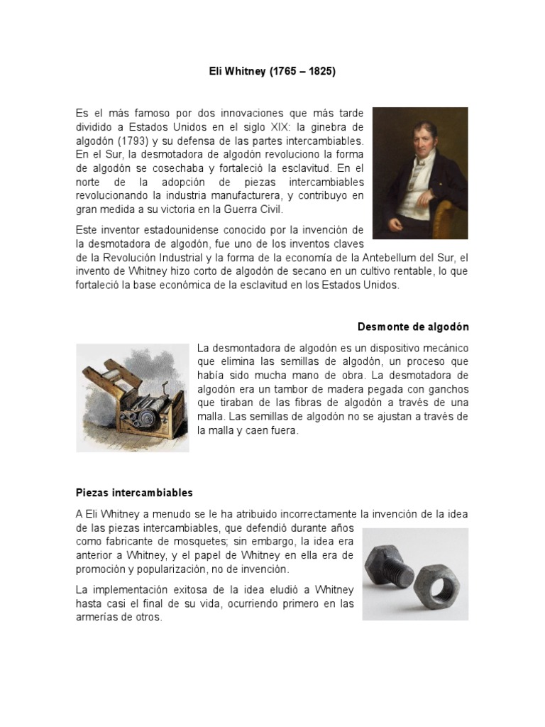 Eli Whitney y la desmotadora de algodón | PDF