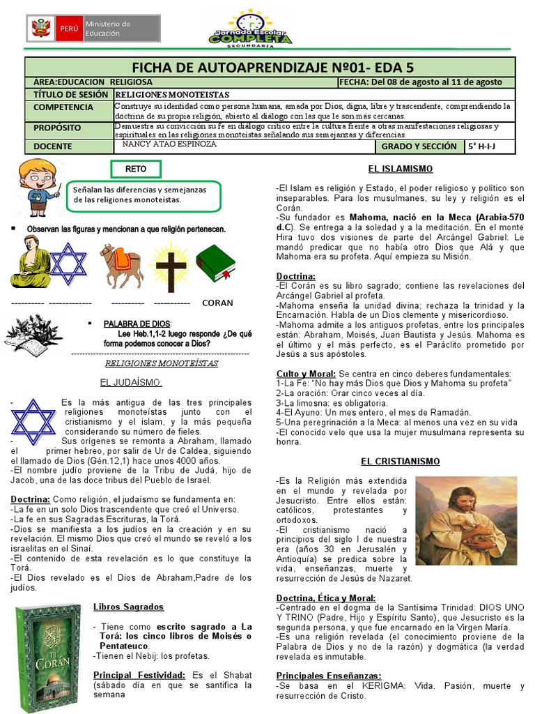 Ficha #01-Eda 5-Religiones Monoteístas | PDF | Mahoma | Jesús