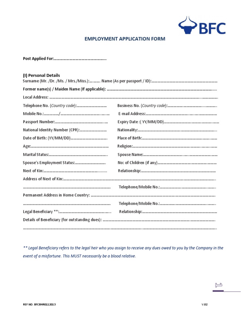BFC Employment Application Form v4 | PDF | Government | Justice BFC Employment Application Form v4 | PDF | Government | Justice