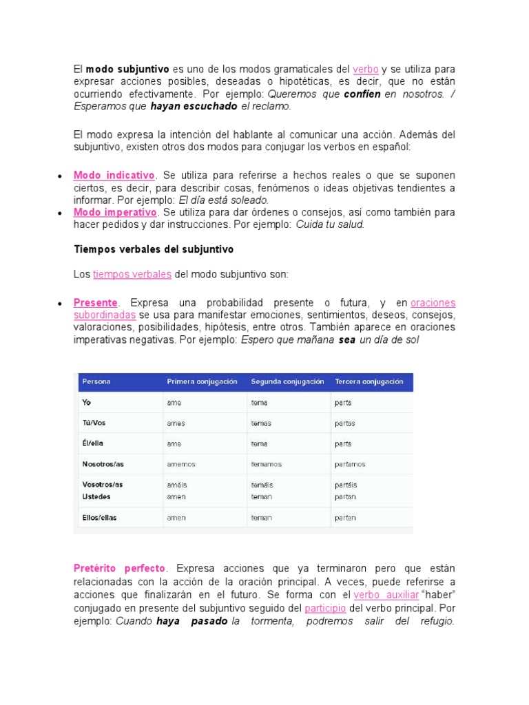 Uso del modo subjuntivo en español | PDF