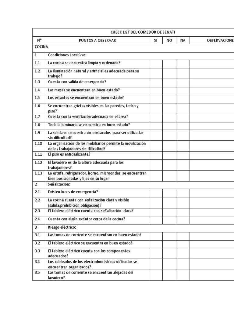 Check List Del Comedor de Senati 1 | PDF