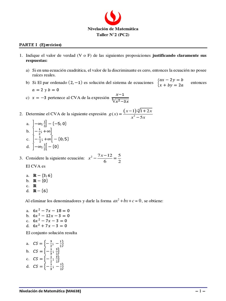 Ma638 - Taller - PC2 | PDF | Ecuaciones | Número Real
