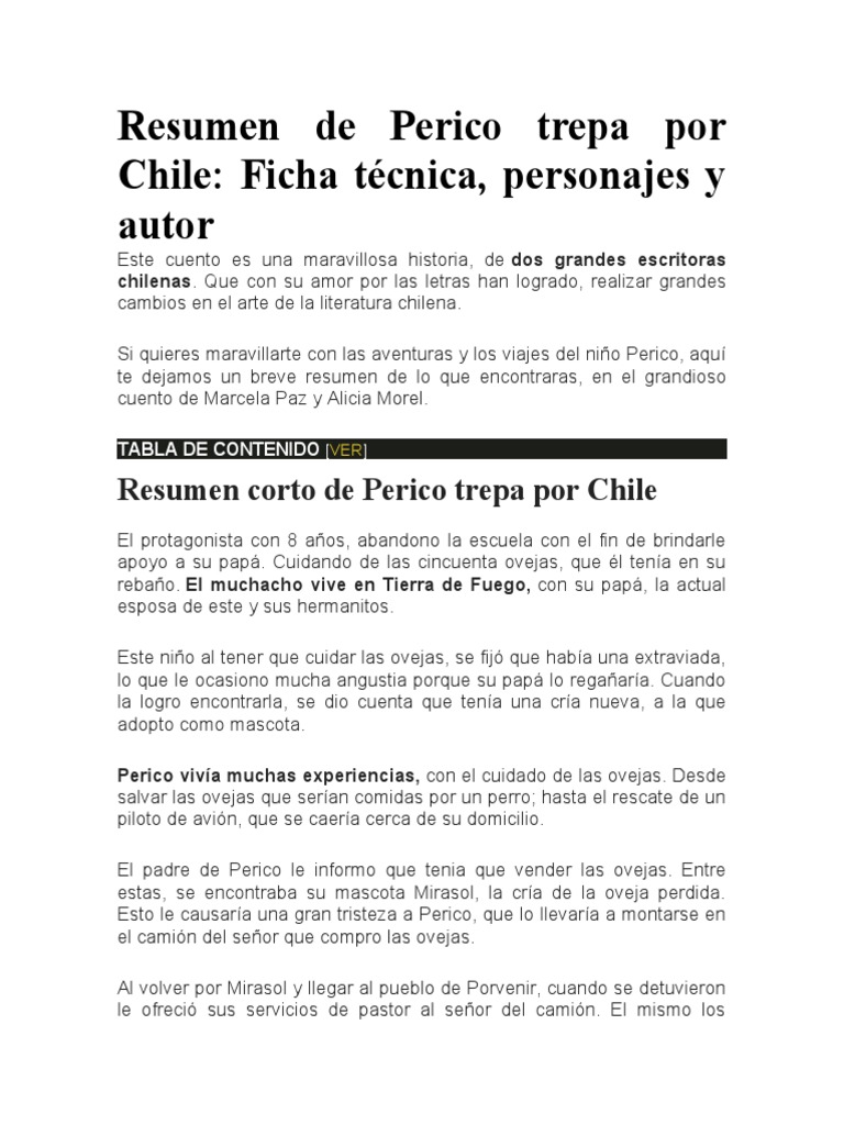 Resumen de Perico Trepa Por Chile | PDF