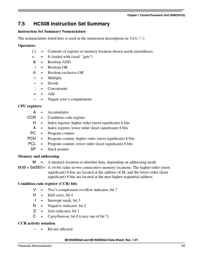 HCS08 Instruction Set Summary | Download Free PDF | Instruction Set | Byte