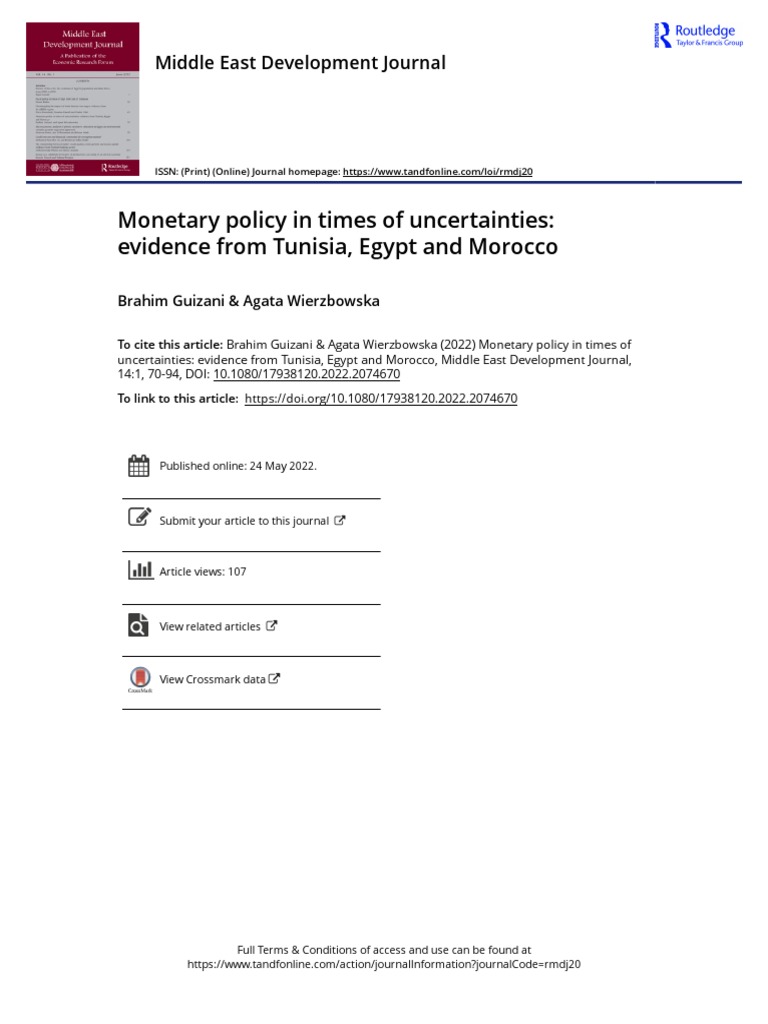 Monetary Policy in Times of Uncertainties Evidence From Tunisia Egypt ...
