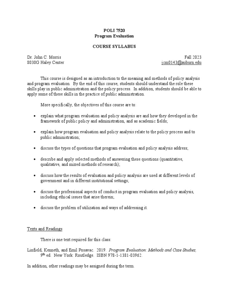 POLI 7520 Syllabus f23 v1 | PDF | Program Evaluation | Academic Dishonesty