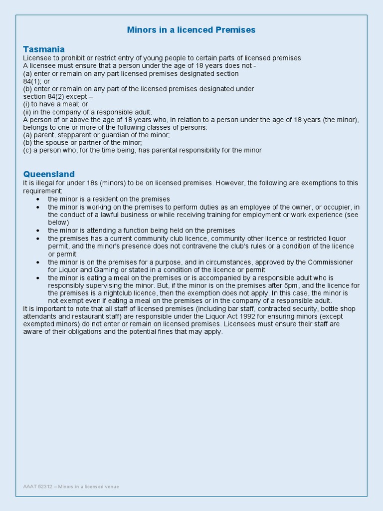 Minors in Licensed Venues: Regulations | PDF | License | Justice
