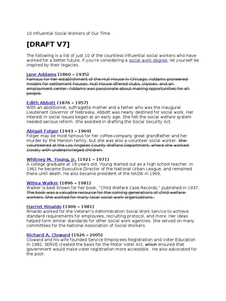 10 Most Famous Social Workers of Our Time - SCRIBD | Social Work ...