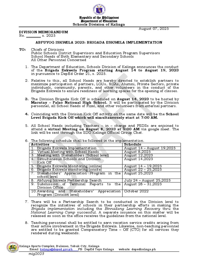 Memo On BE Implementation Draft | PDF