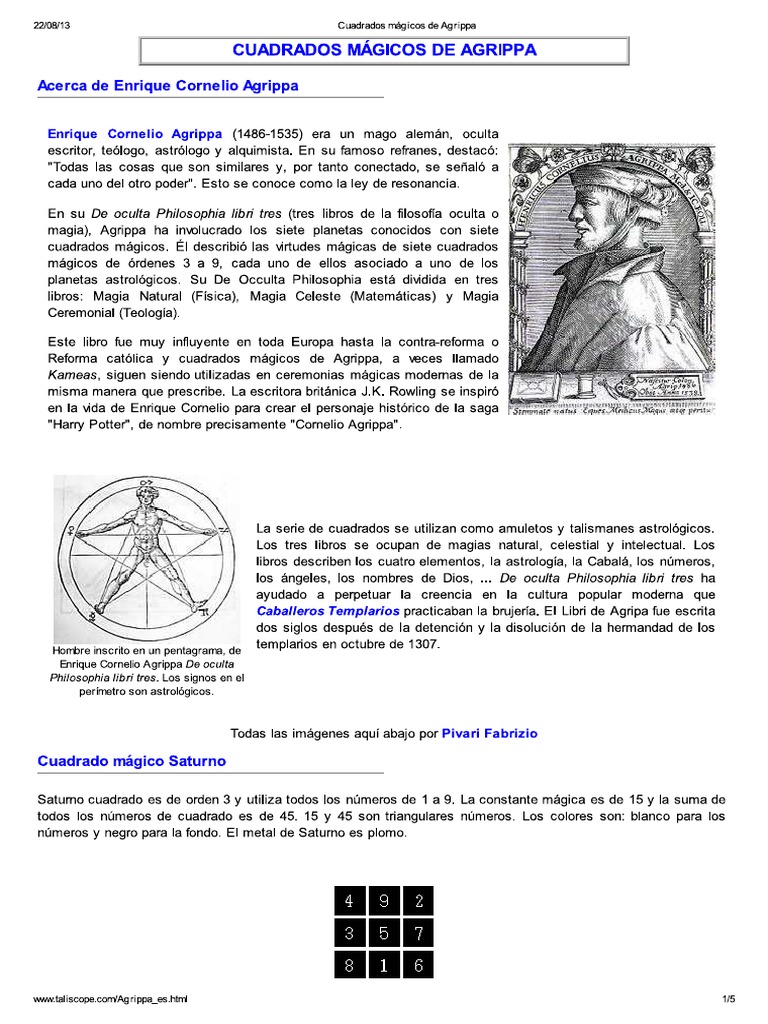 Agrippa Cuadrados Magicos y Bibliografia 5 Pags | PDF
