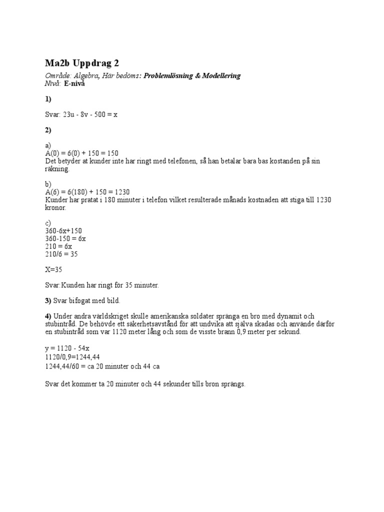 Ma2b-26 Uppdrag 2 Svar | PDF