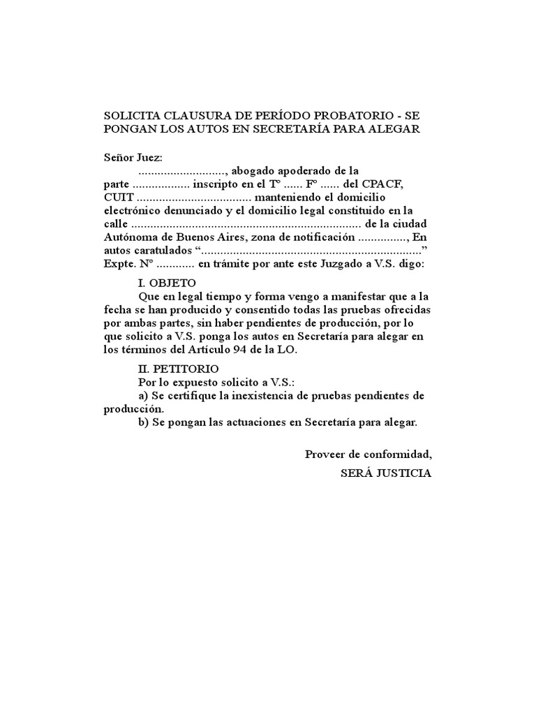 13-SOLICITUD DE CLAUSURA DE PERIODO PROBATORIO-Capitulo IX | PDF