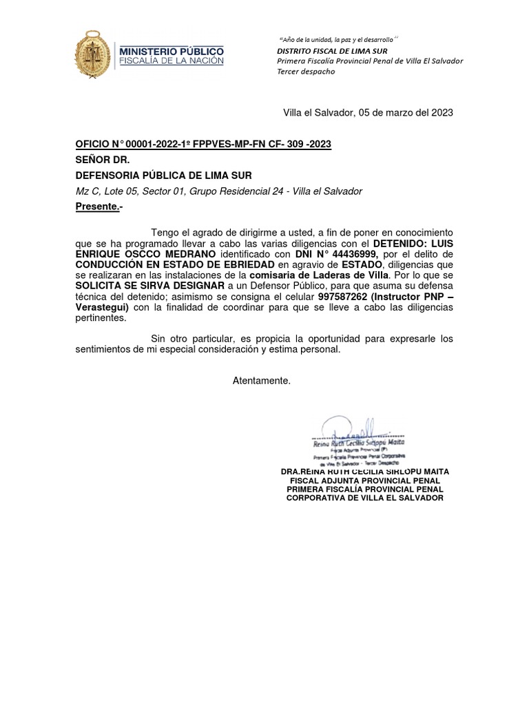 Oficio - para Defensor Publico 656-2023 | PDF