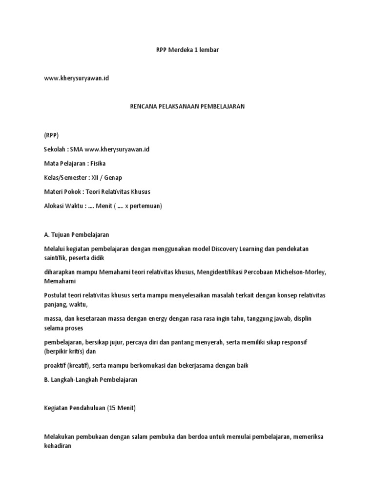 RPP Merdeka 1 Lembar | PDF