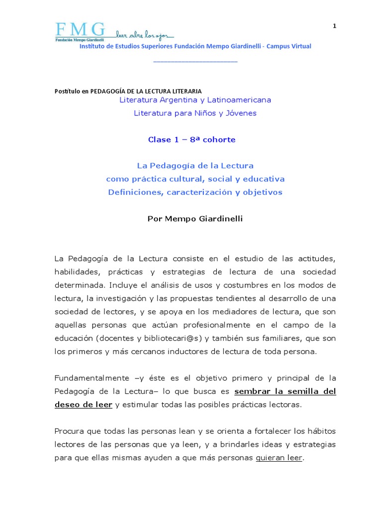 Clase 1B 8 C. 0.EL TEXTO COMÚN Aulas 15. La Lectura y La PPLL | PDF ...