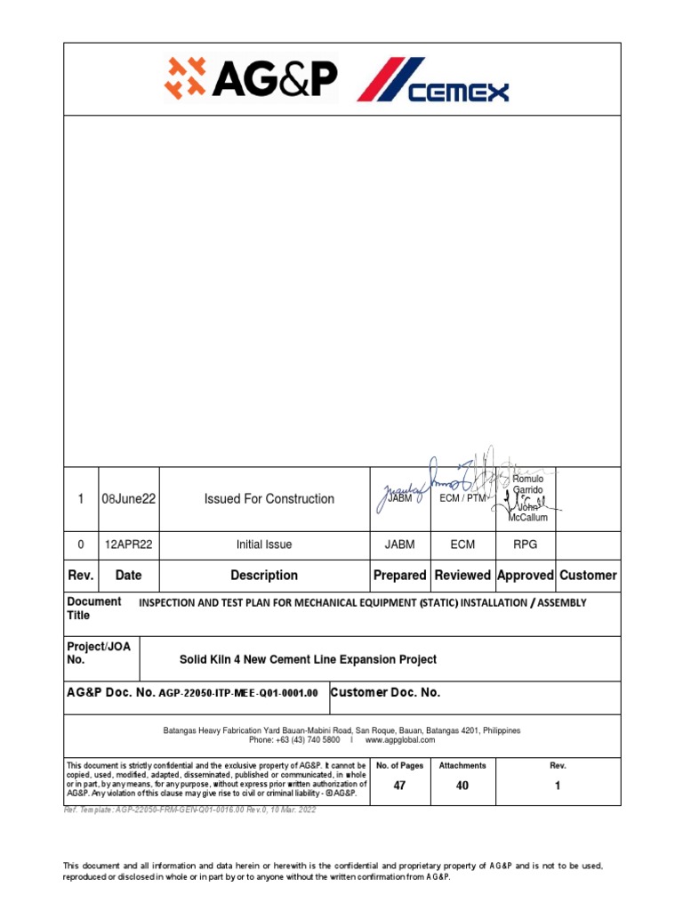 AGP-22050-ITP-MEE-Q01-0001 00-ITP For Mechanical Installation and Assembly (Static) Rev 1-Signed ...