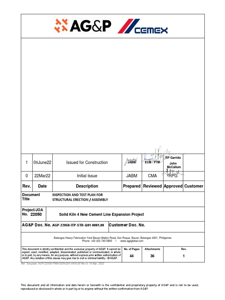 AGP-22050-ITP-STR-Q01 00 Structural Erection Assembly Rev 1-Signed | PDF