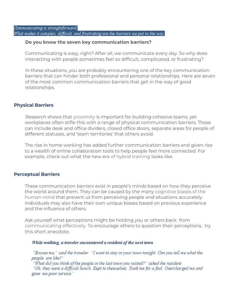 7 Barriers of Communication | PDF | Communication | Perception