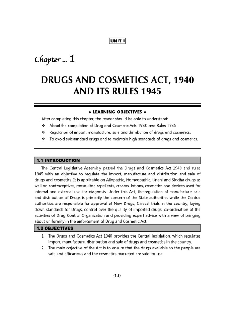 Unit - I D& C Act 1940 Book Chapter | PDF