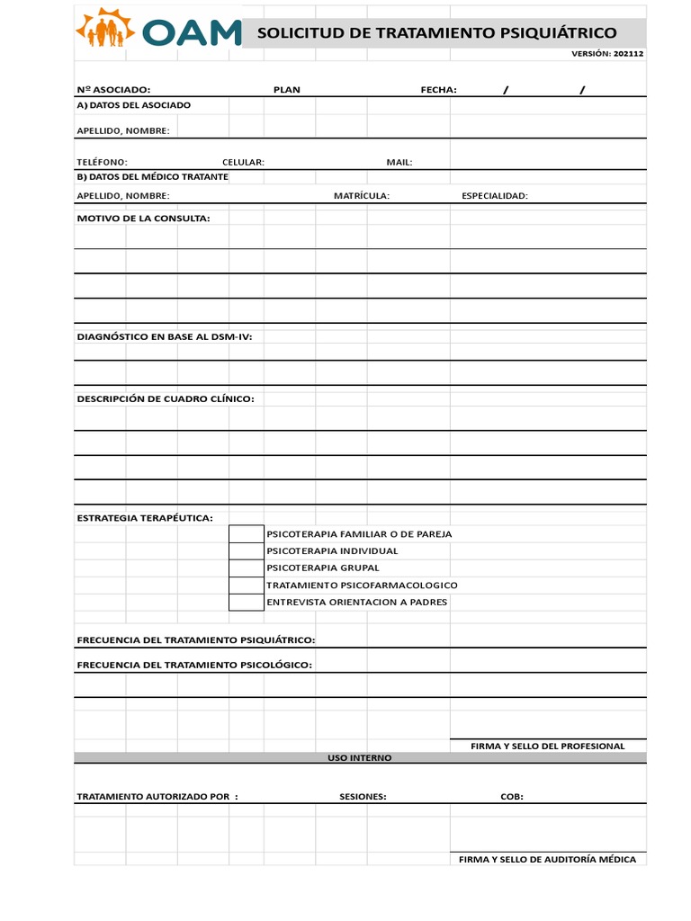 Solicitud Tratamiento Psiquiatrico | PDF Solicitud Tratamiento Psiquiatrico | PDF
