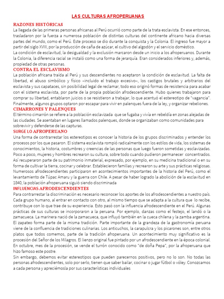 La Cultura Afroperuana | PDF | Historia | Religión y espiritualidad