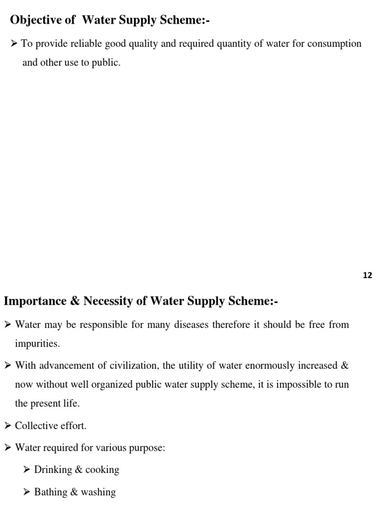 Water Supply Scheme Objectives and Importance | PDF