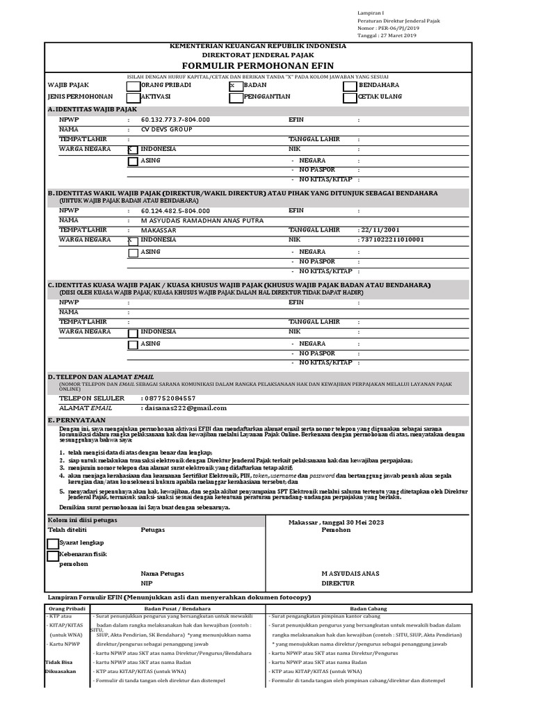 Formulir Permohonan EFIN | PDF