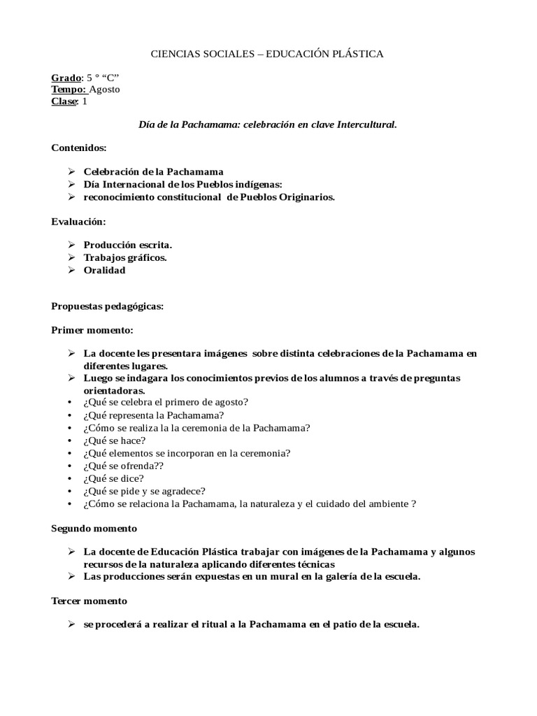 Dia de La Pachamama 1 de Agosto 5to Grado | PDF