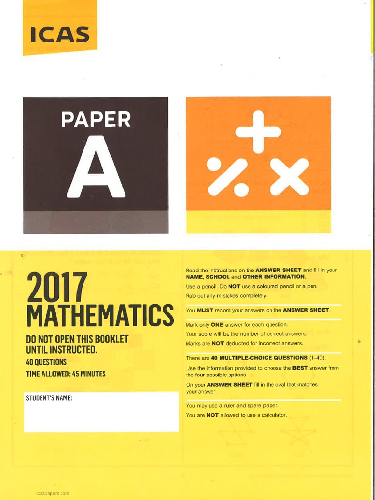 ICAS Maths A 2017 | PDF