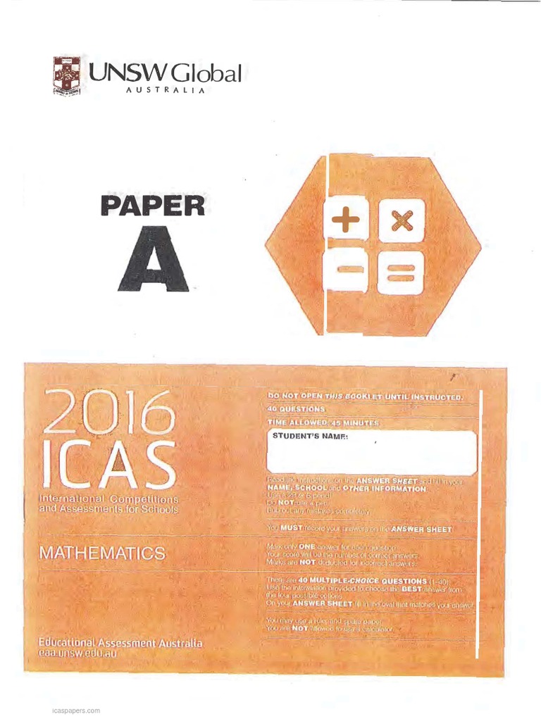 ICAS Maths A 2016 | PDF