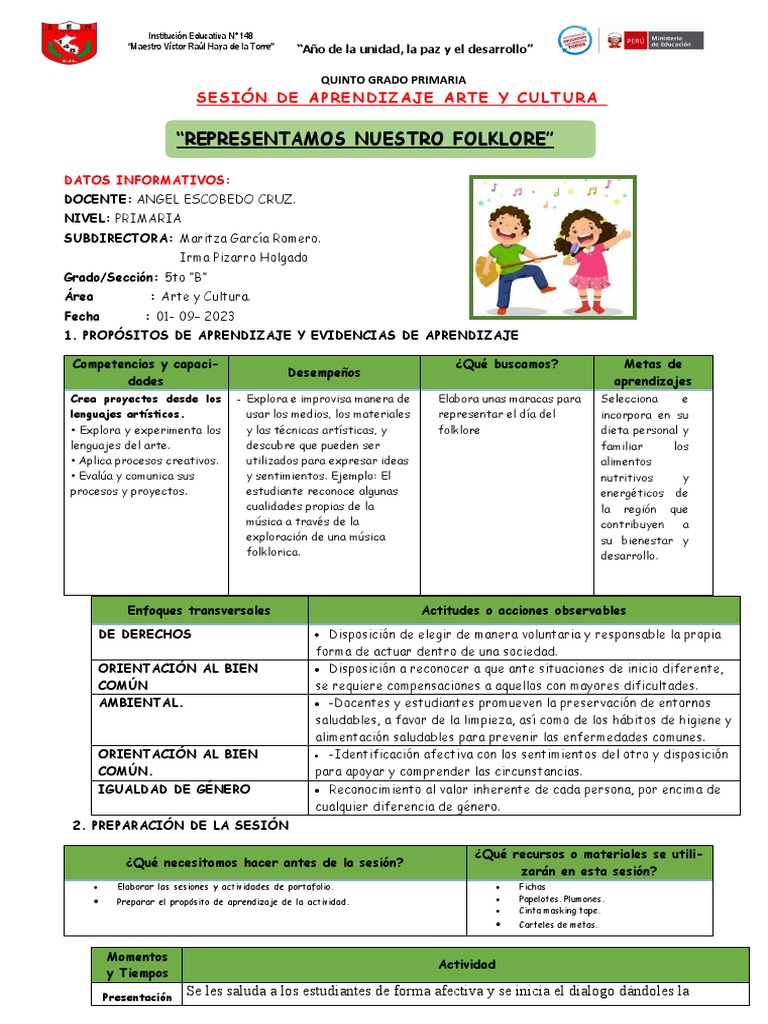 Sesion Ayc - Representamos Nuestro Folklore | PDF | Aprendizaje | Canciones