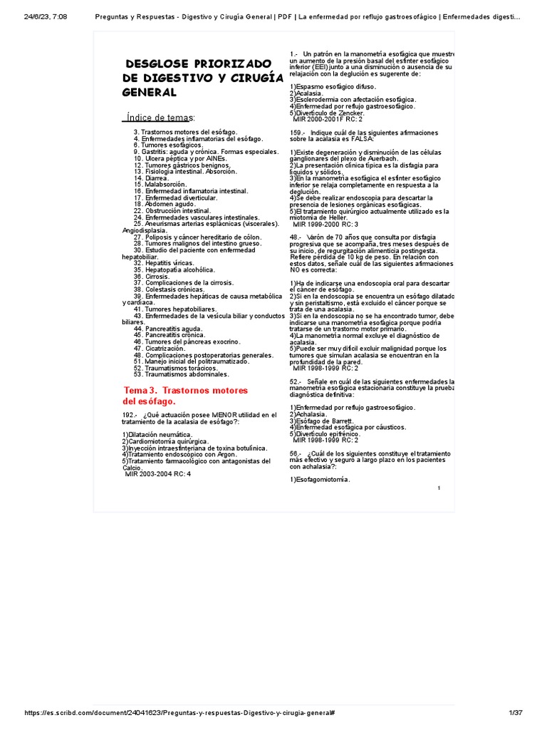 Preguntas y Respuestas - Digestivo y Cirugía General - PDF - La Enfermedad Por Reflujo ...