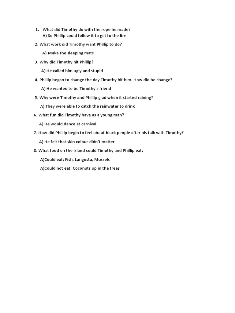 The Cay Chapter 9 and 10 Homework | PDF | Travel