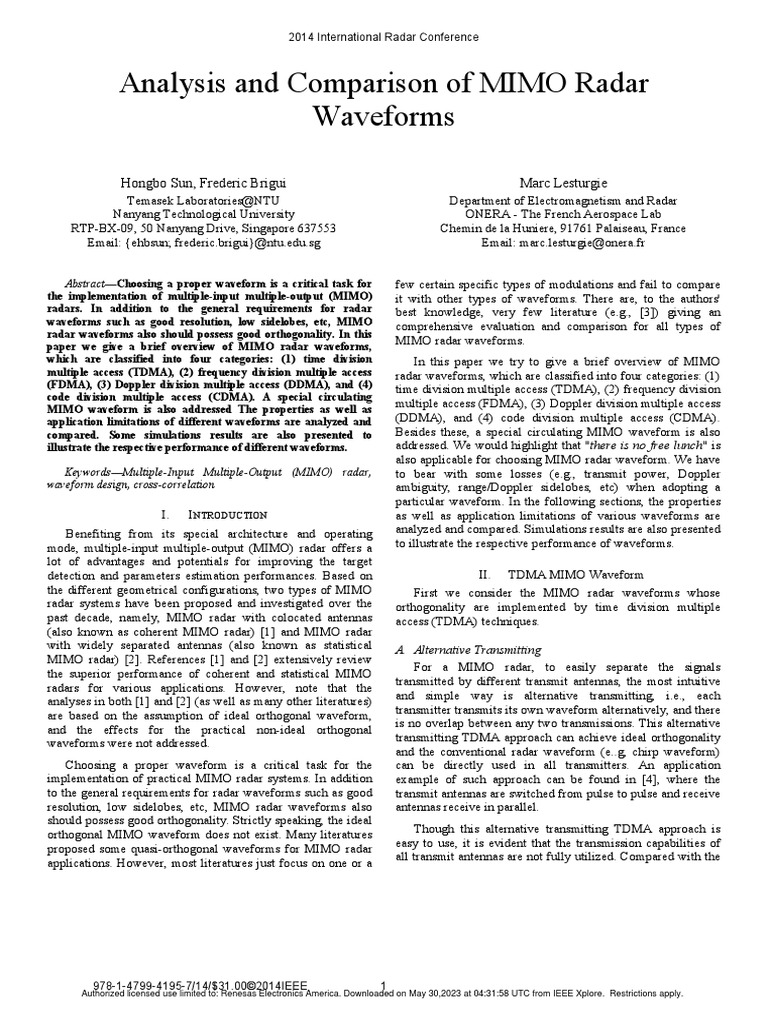 MIMO Radar Waveform Analysis | PDF