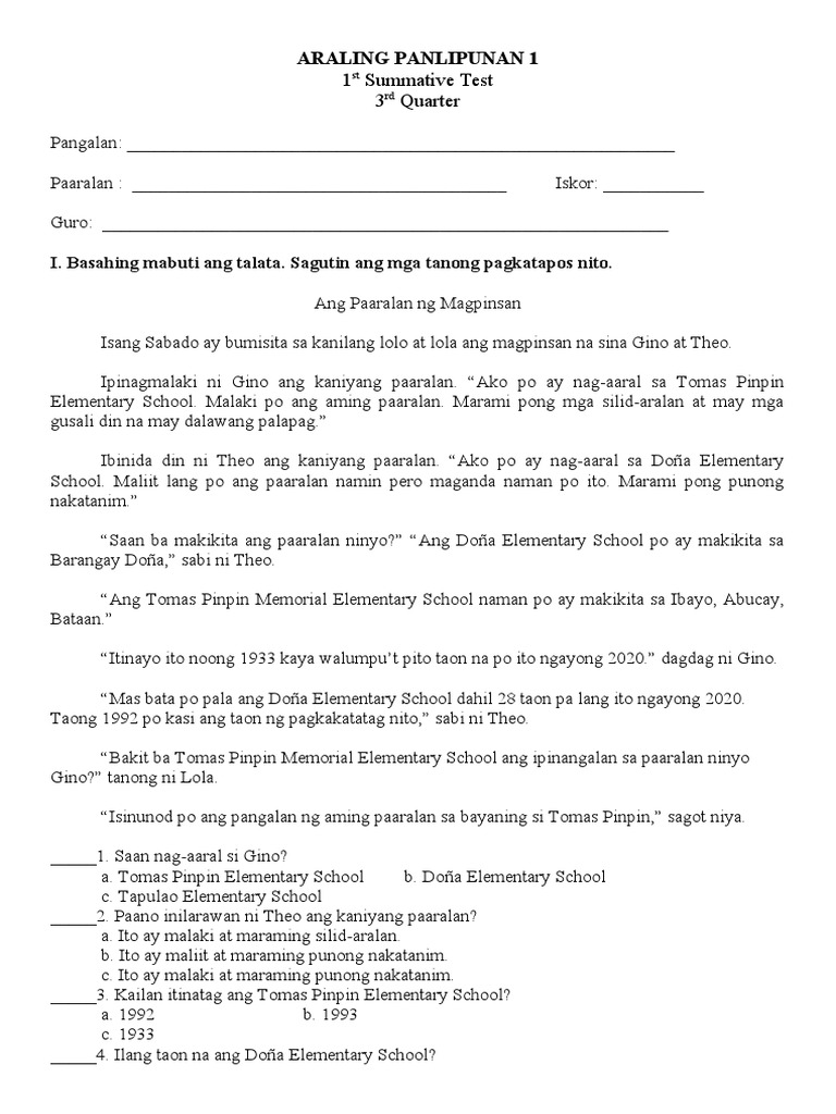 Helen AP 1 - Q3 - ST1 | PDF