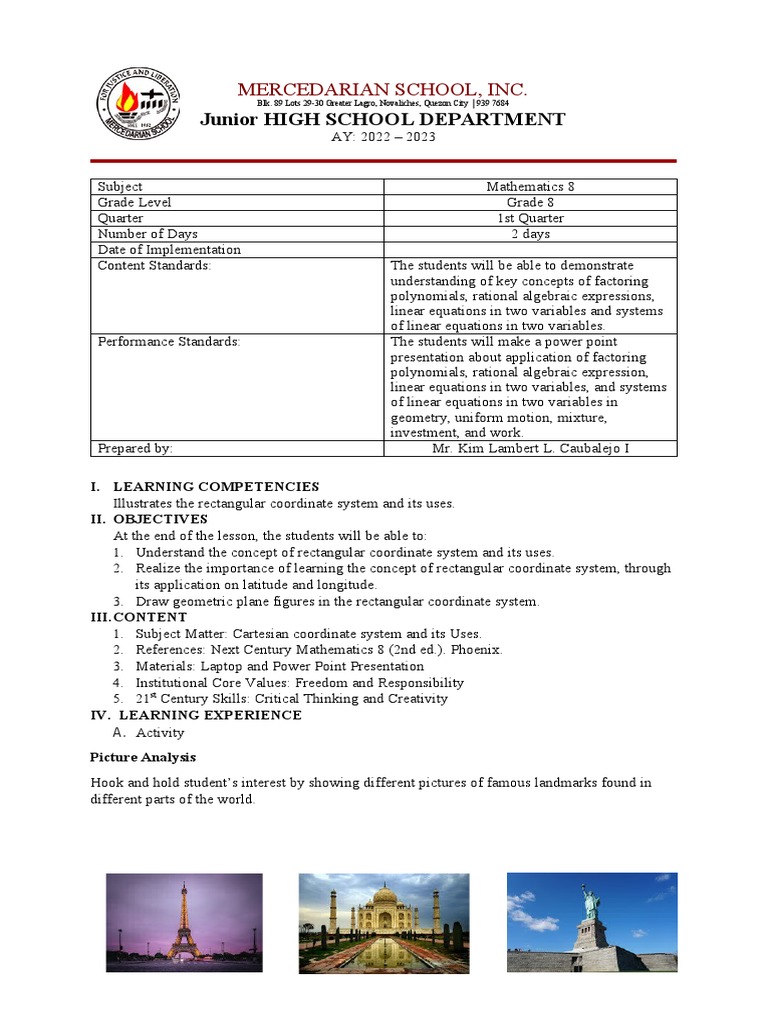 Grade8-Cartesian Coordinate System and Its Uses | PDF | Cartesian ... Grade8-Cartesian Coordinate System and Its Uses | PDF | Cartesian ...