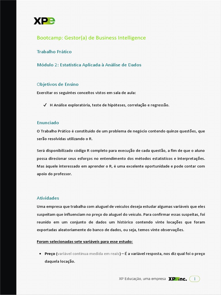 Enunciado Do Trabalho Prático Módulo 2 Bootcamp Gestor A De Business Intelligence 1 Pdf 