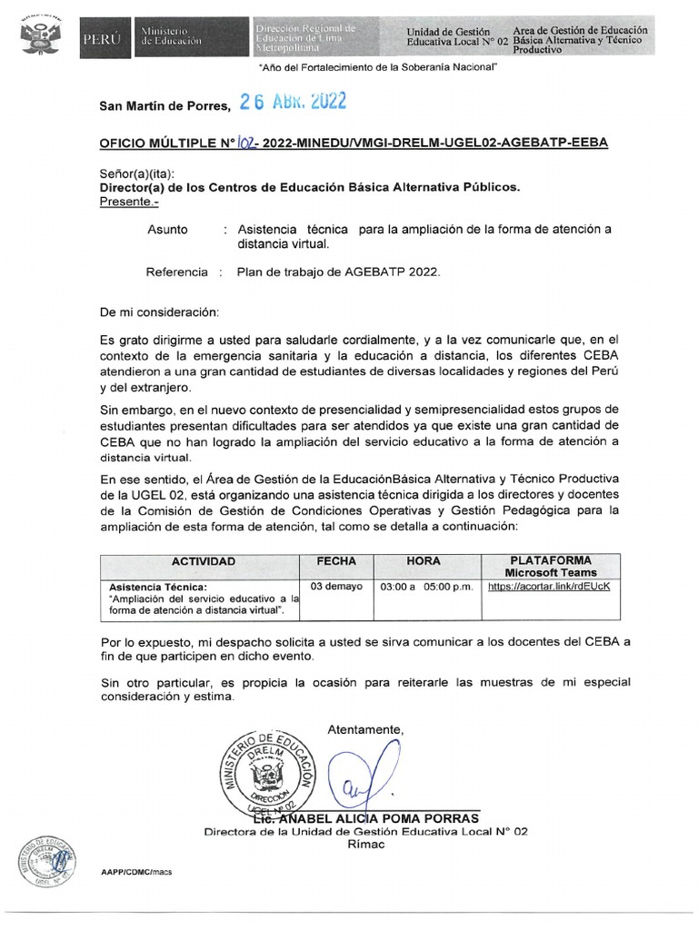 Oficio Multiple No 102-2022 | PDF