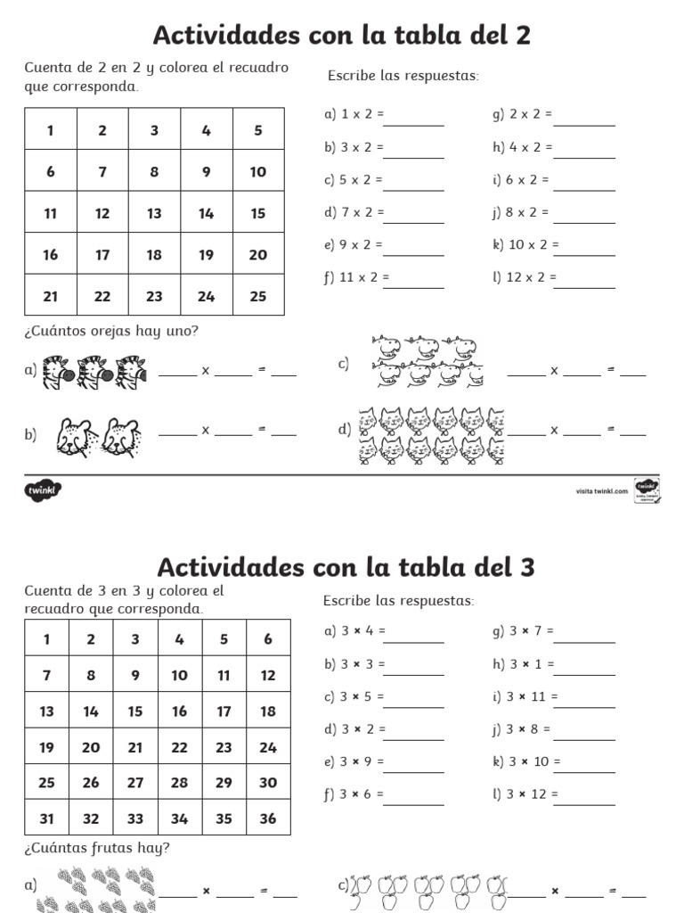 3° Bco, Actividades Con Las Tablas de Multiplicar | PDF