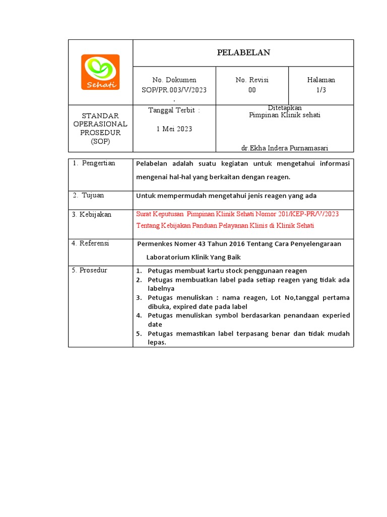 Sop Pelabelan | PDF